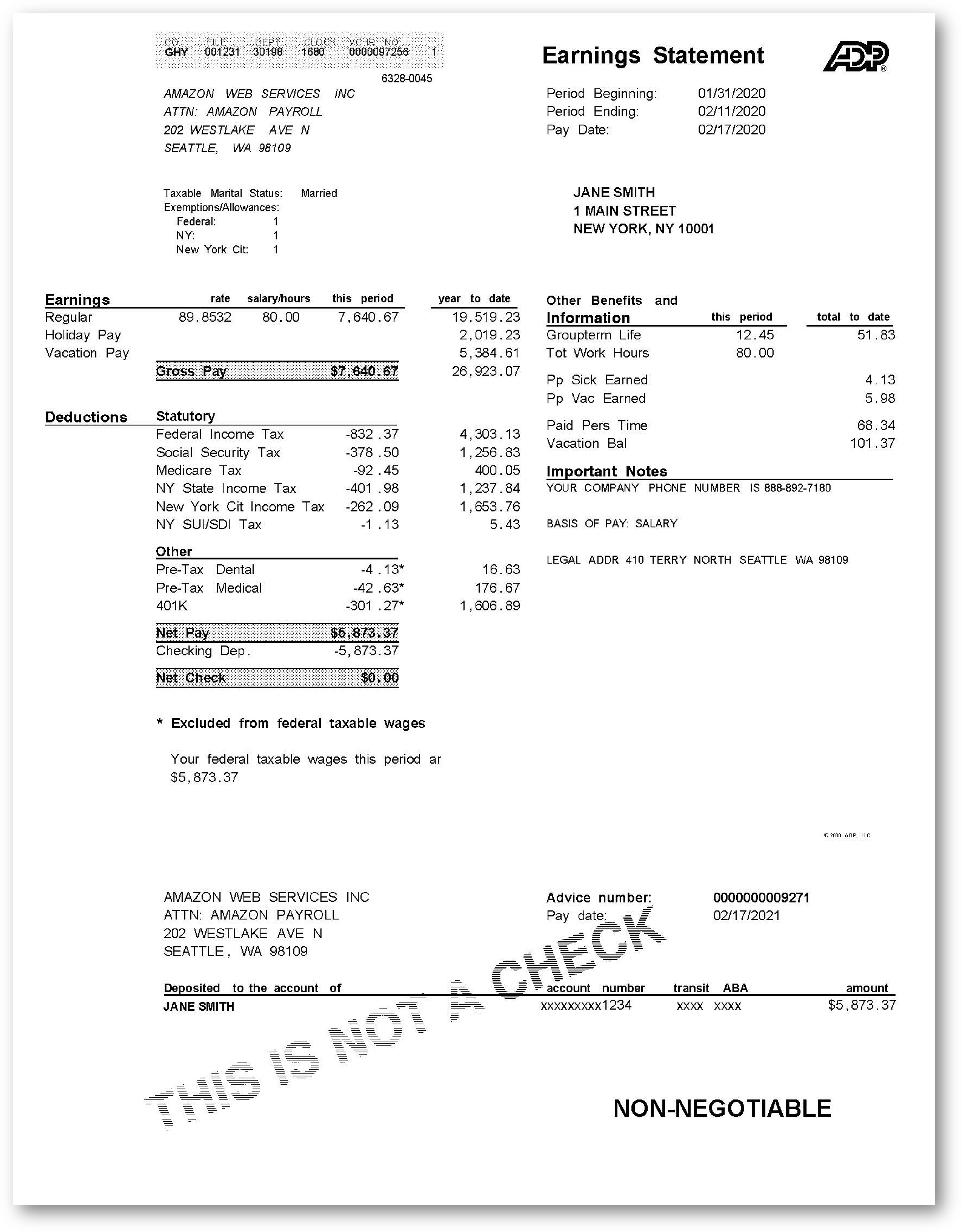 Amazon Paystub Template