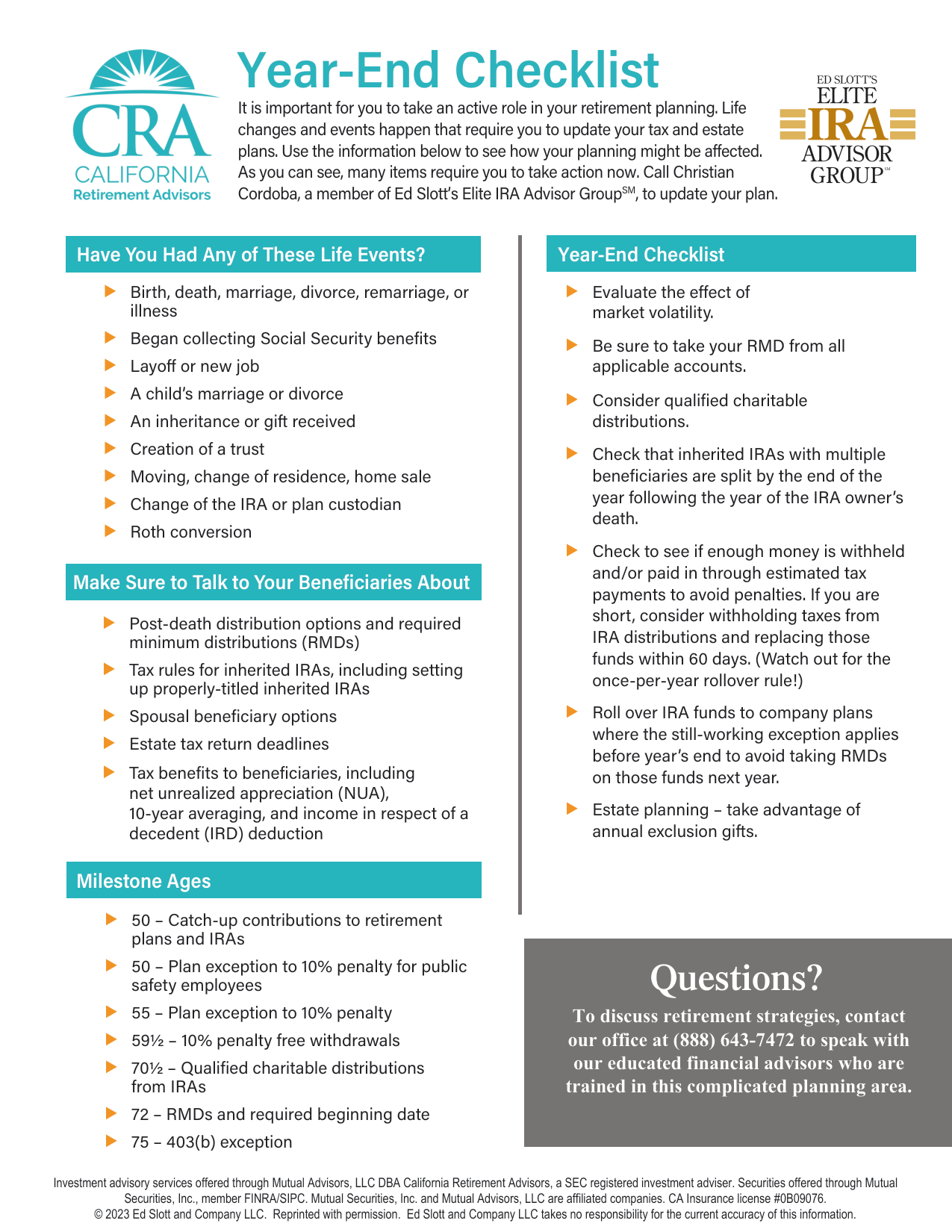 Year-End Checklist — California Retirement Advisors | Financial Planners