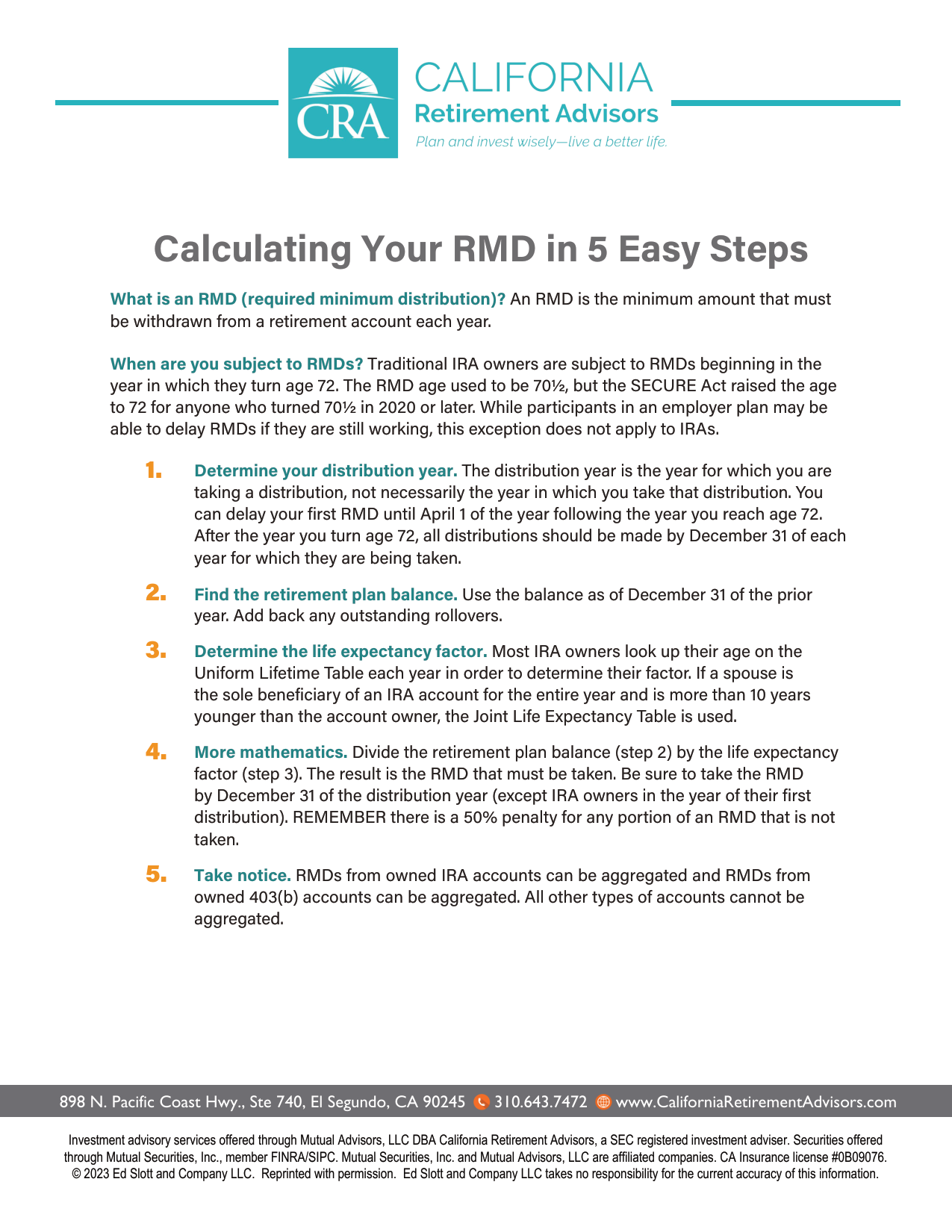 Calculating Your RMD in 5 Easy Steps — California Retirement Advisors ...