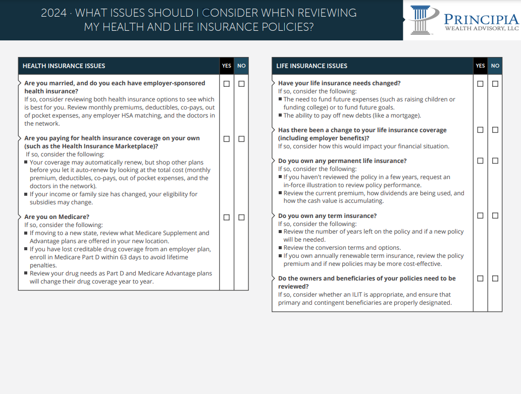 Health and Life Insurance Review Checklist — Principia Wealth Advisory