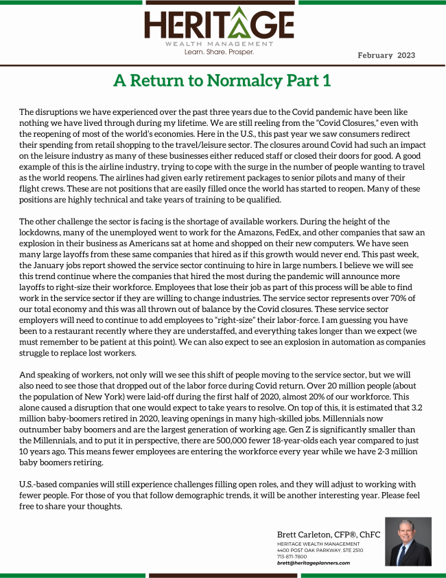 A Return to Normalcy Part 1 — Heritage Wealth Management